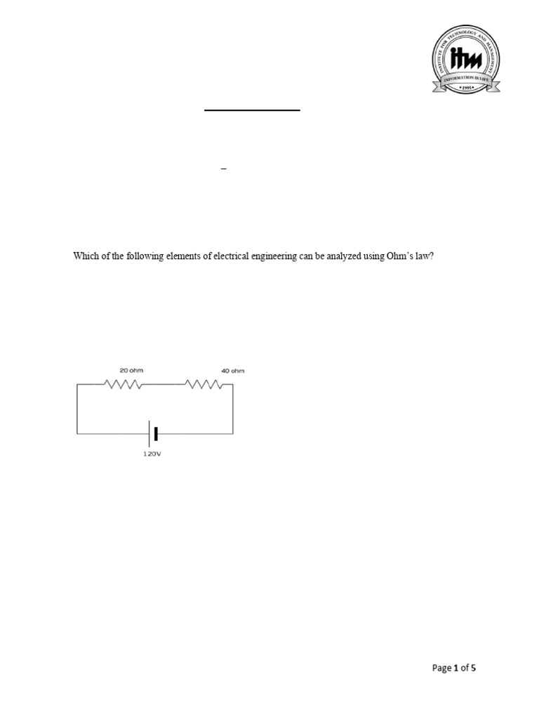 Assignment 1 - Unit 1, 2 BEEE Introduction To Electrical Engineering, DC Circuit - Student | PDF ...