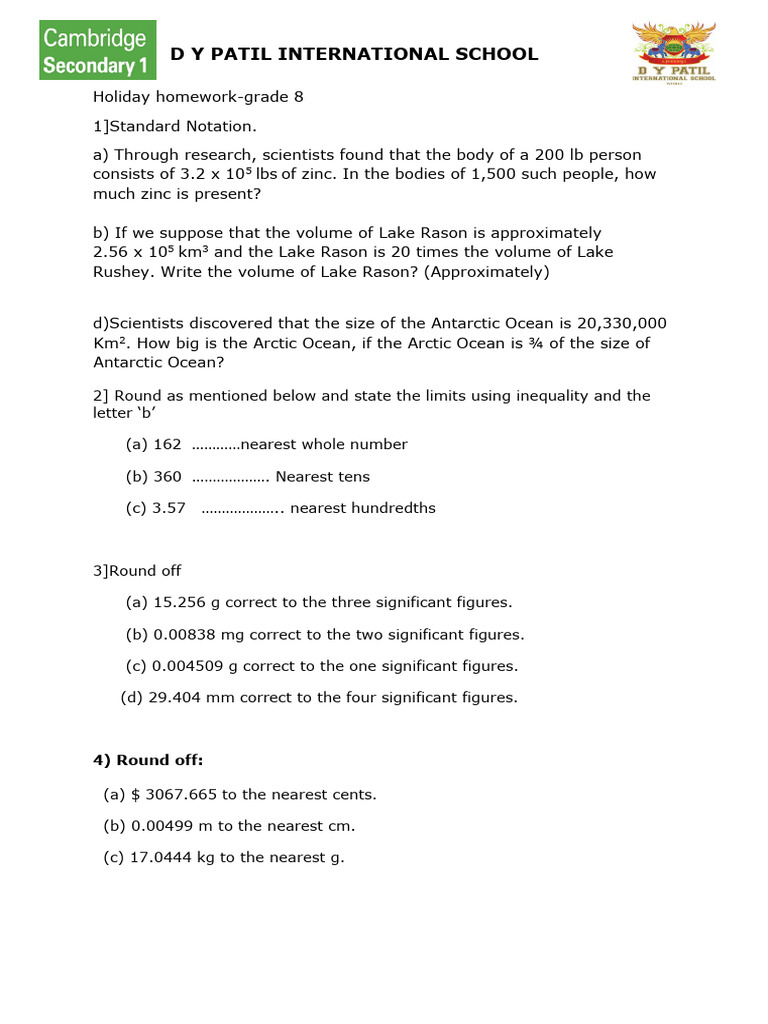 Gr8 Maths Revision-Holiday Homework | PDF