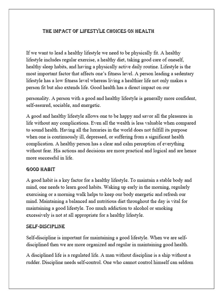The Impact of Lifestyle Choices On Health | PDF | Disciplines | Dieting