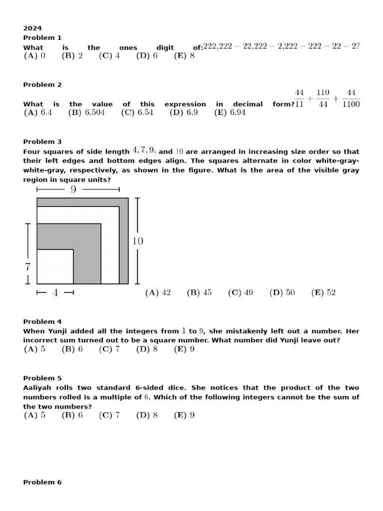 2024AMC8 | PDF | Area | Elementary Geometry