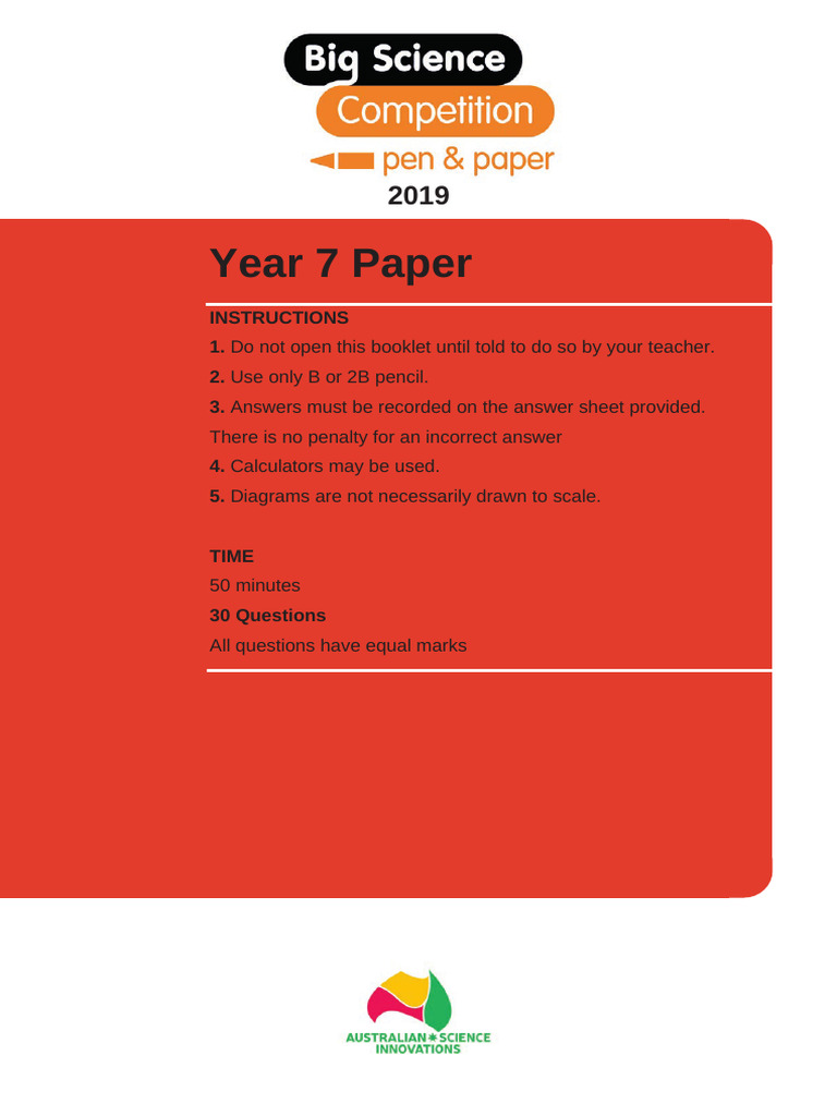 2019 Y7 BSC Exam Paper | PDF | Moon | Water