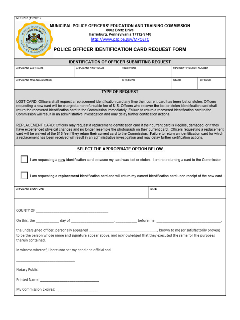 Replacement ID Card Request Form | PDF | Identity Document | Access Control
