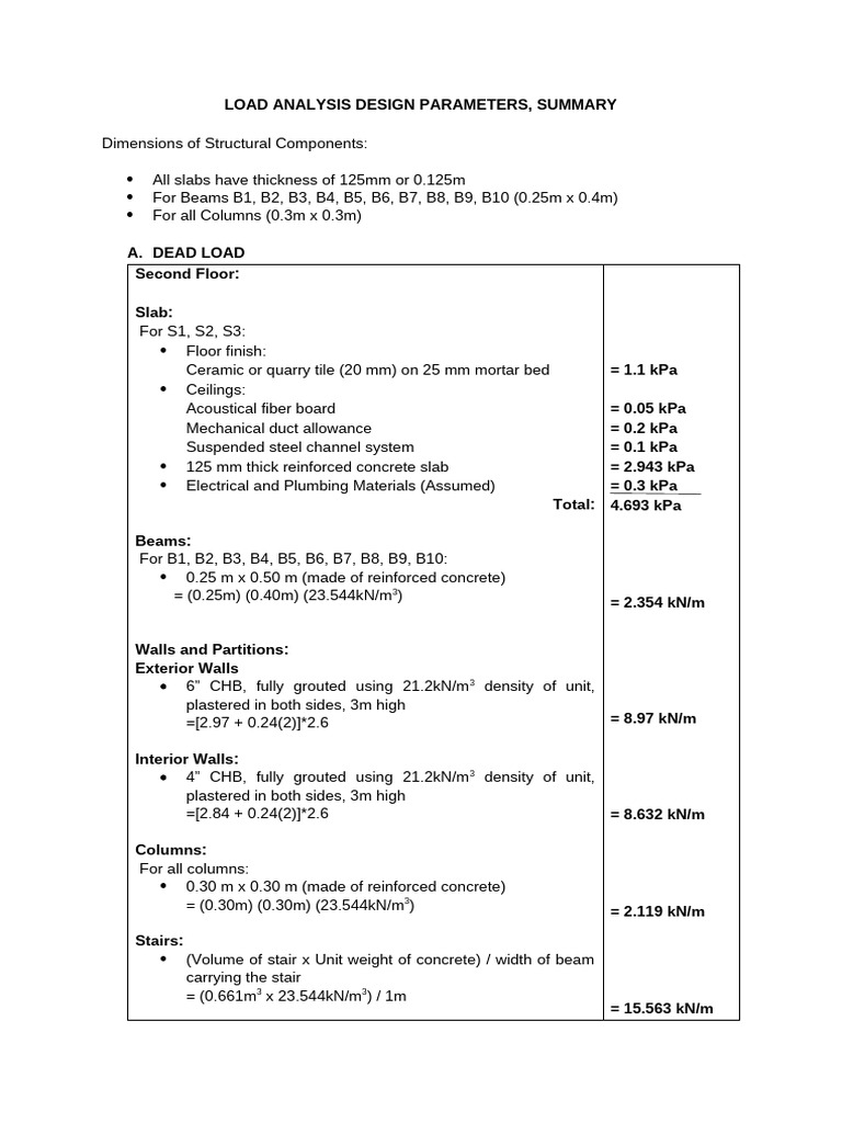 LOAD ANALYSIS DESIGN PARAMETERS | PDF | Reinforced Concrete | Wall