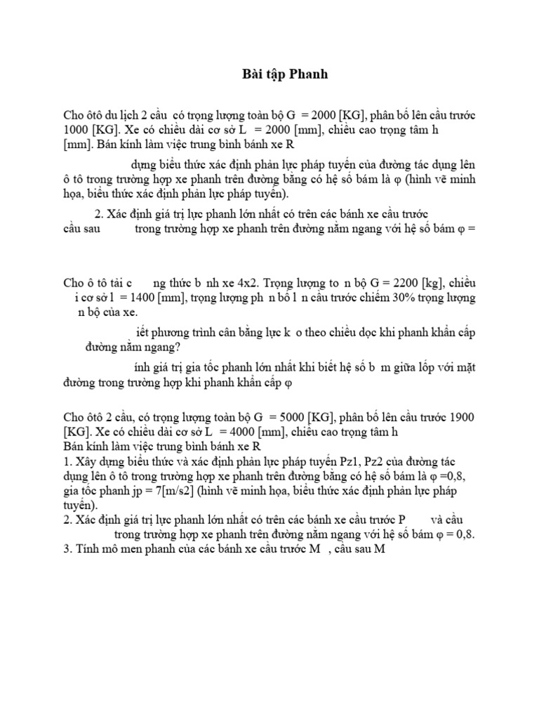 Bài Tập LT Phanh | PDF