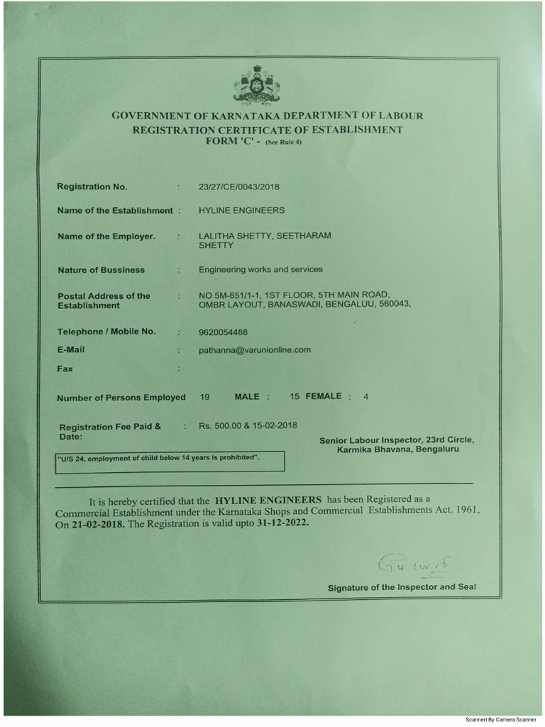 Hyline Engineers Labour License | PDF