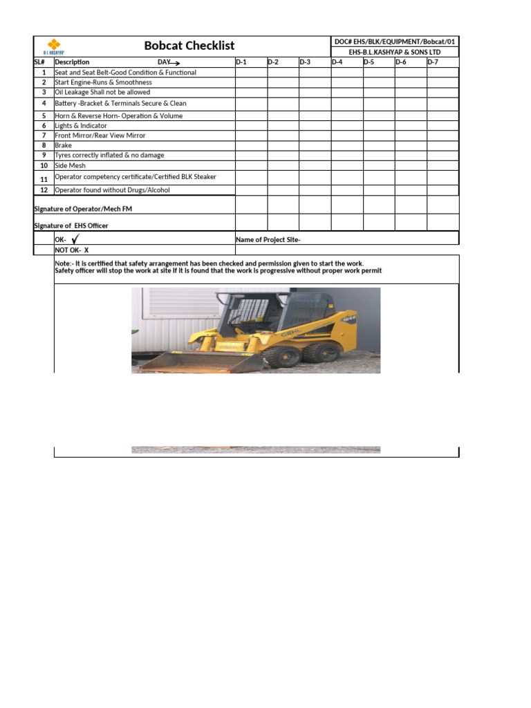 Bobcat Maintenance Checklist | PDF