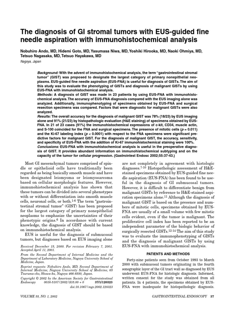 EUS-FNA for Diagnosing Malignant GISTs | PDF | Immunohistochemistry ...