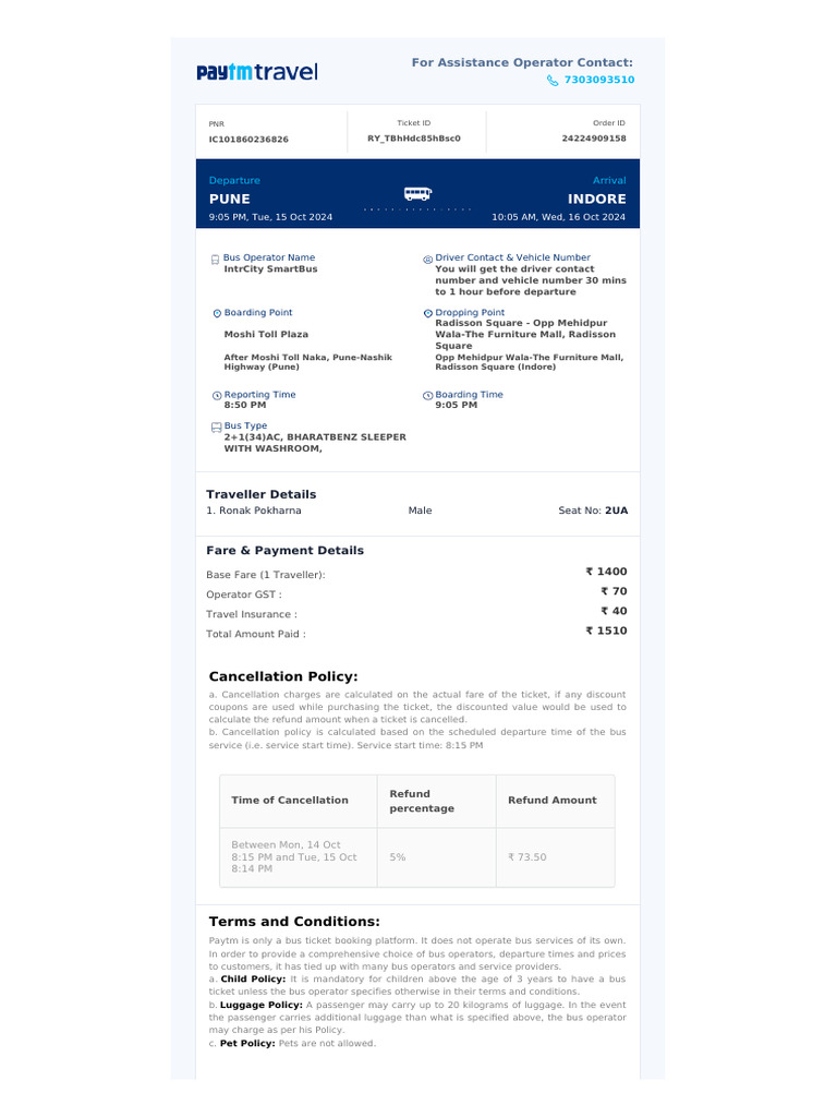 Paytm Bus eTicket | PDF | Identity Document | Bus