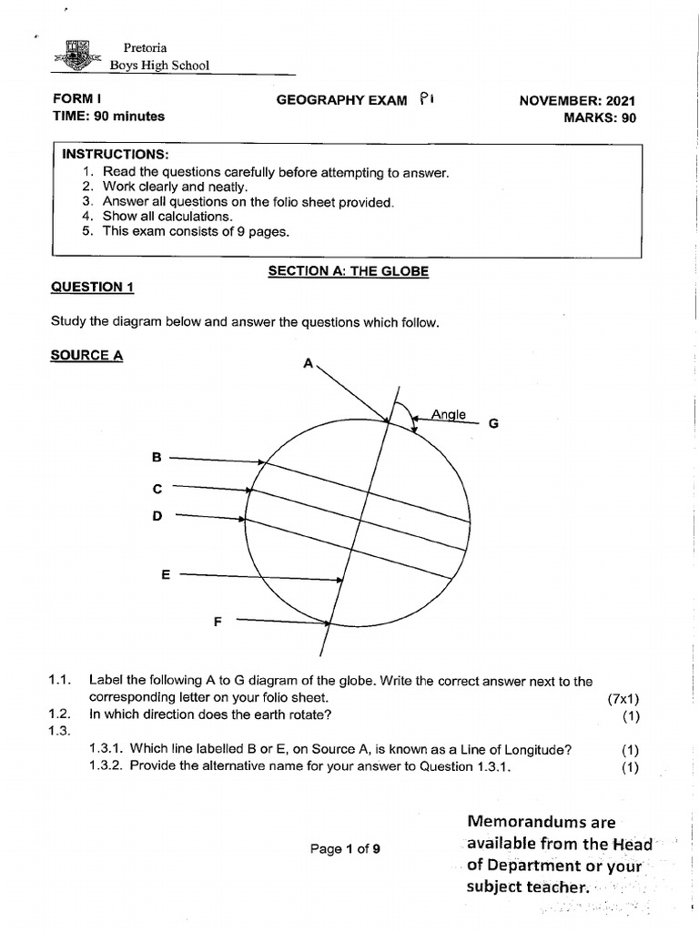 Form 1 Geography Paper 1 November 2021 | PDF