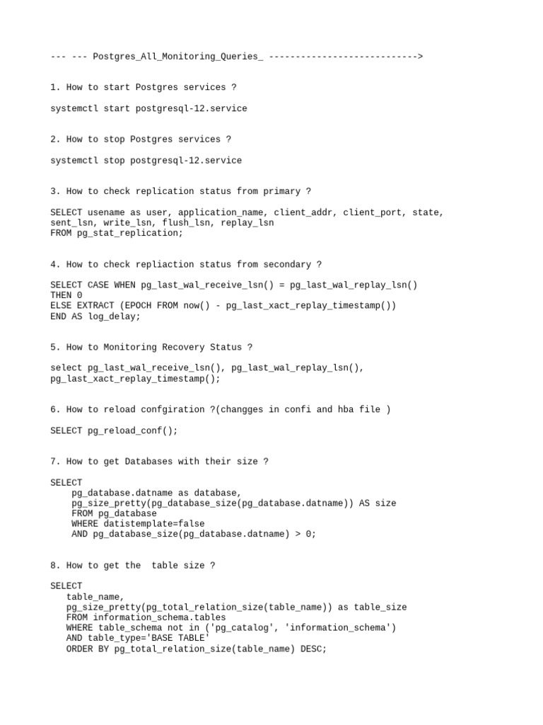 Postgres Monitoring Queries All Pdf Postgre Sql Data Management