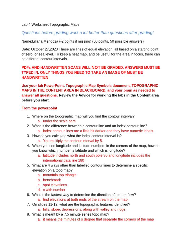Topographic Maps Lab Answer Key | PDF | Contour Line | Map