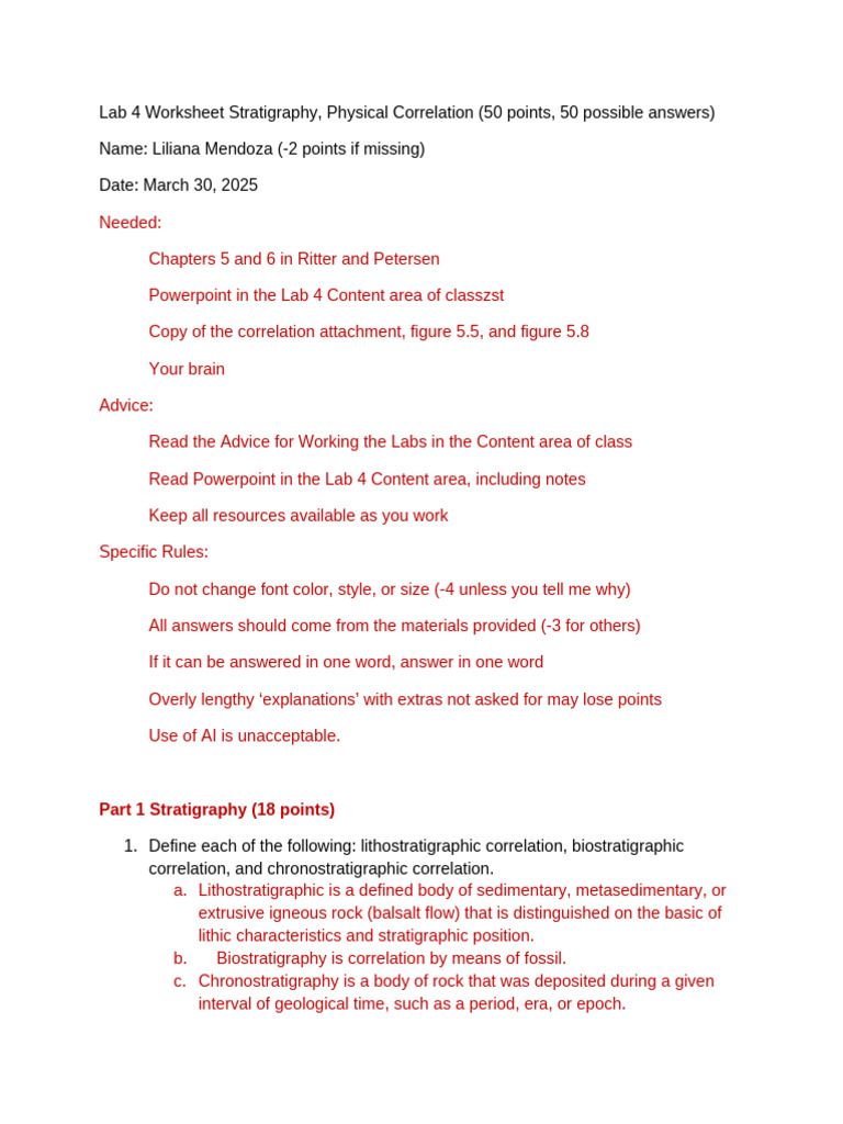 Lab 4 Worksheet Strat Spring 2025 | PDF | Geologic Time Scale ...