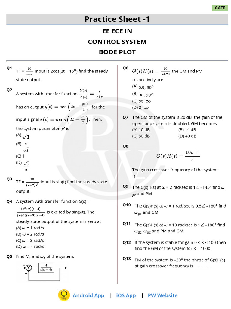 Bode Plot : Practice Sheet 01 | PDF | Signal Processing | Analog Circuits