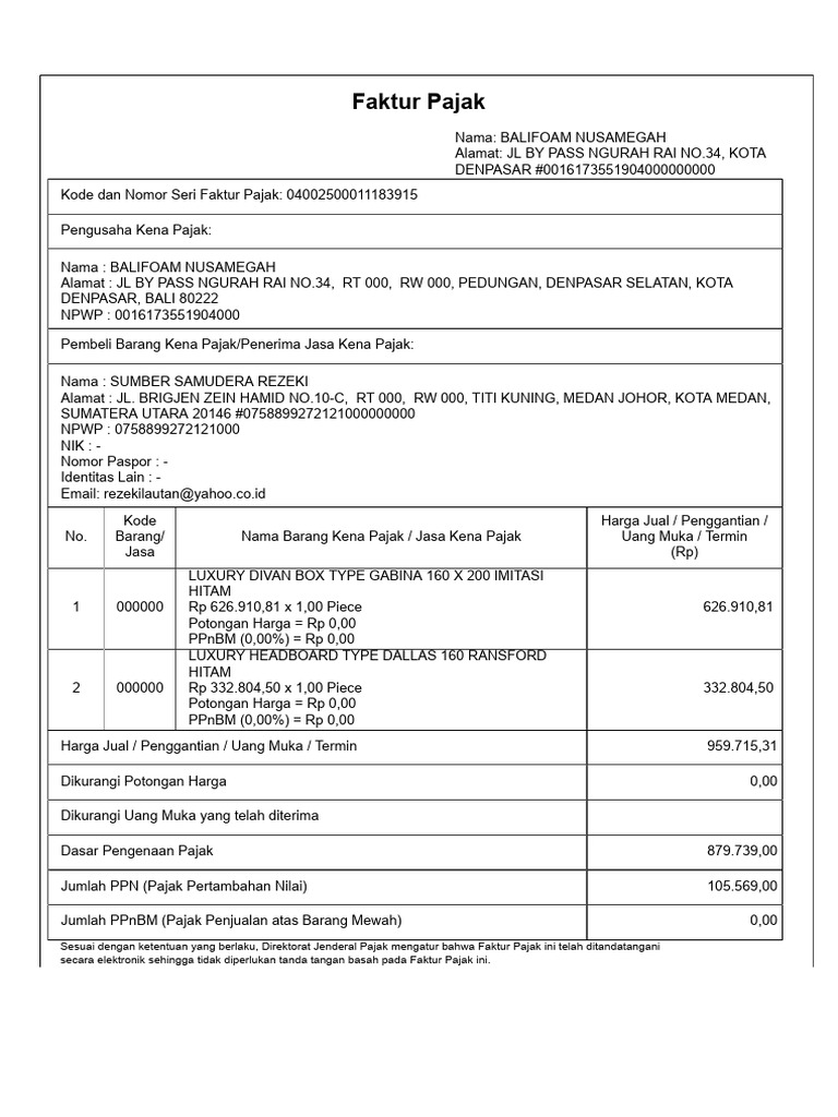 Contoh Faktur Pajak | PDF
