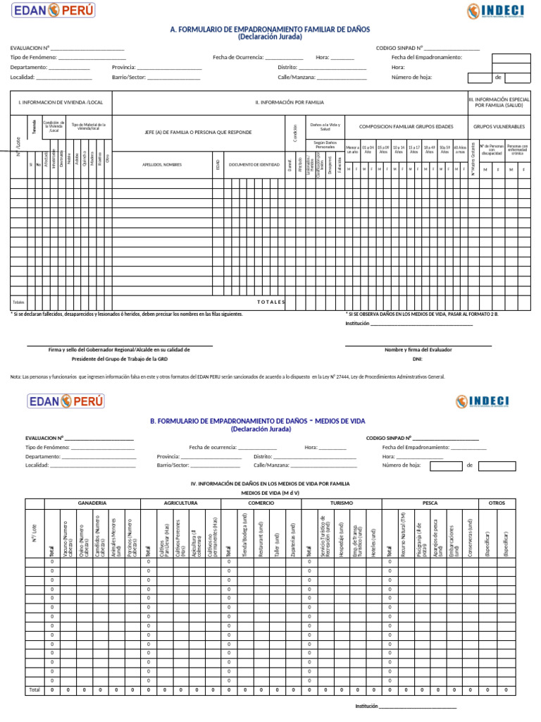 2a y 2b Formularios Familiar de Daños y MDV | PDF