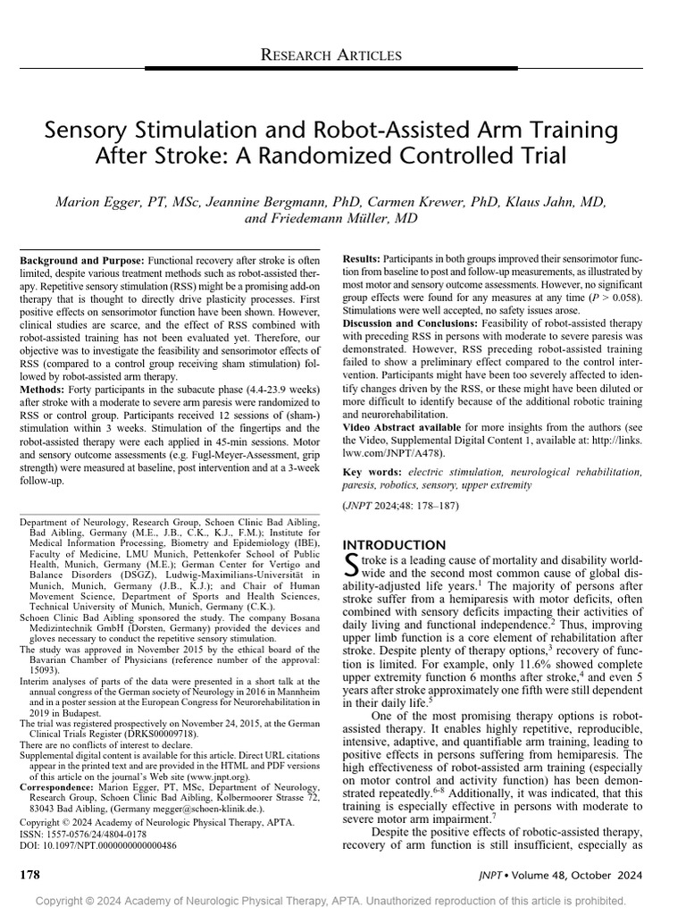 Sensory Stimulation and Robot-Assisted Arm Training After Stroke - A ...