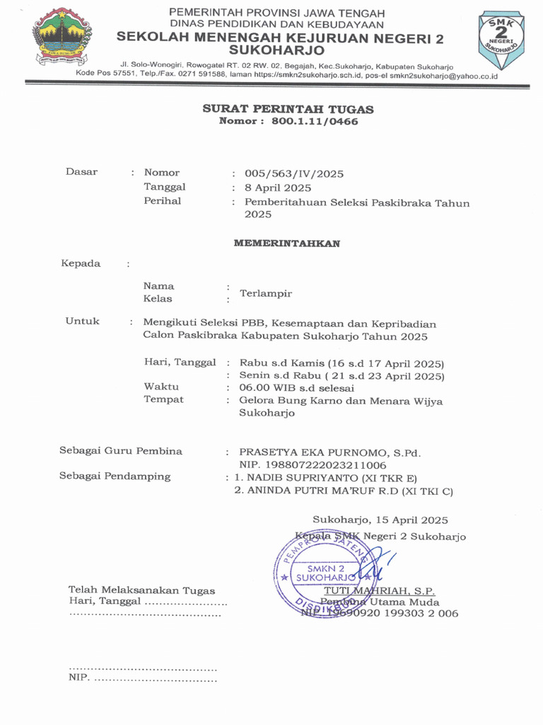 Surtug Seleksi PBB, Kesemaptaan, Kepribadian Paskib - smkn2 SKH | PDF