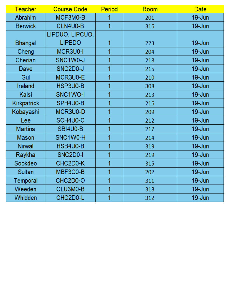 Exam Schedule Period 1 | PDF