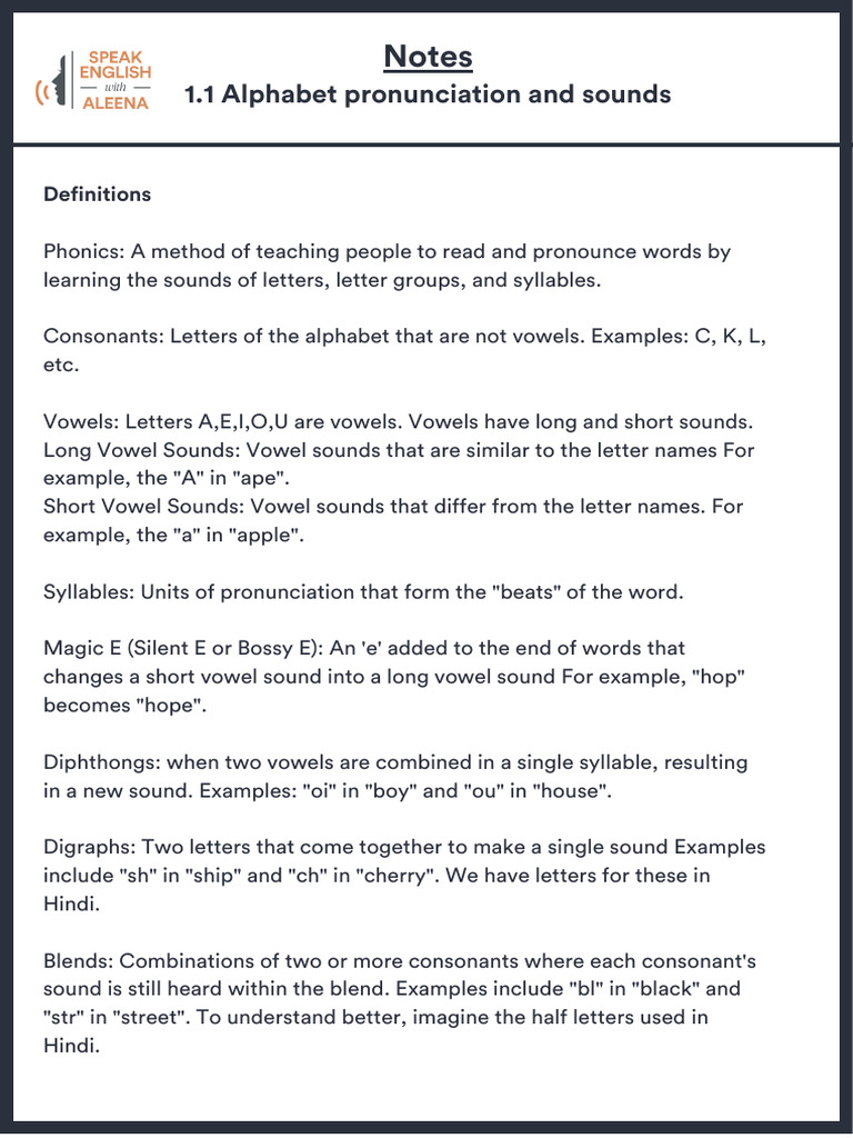 1.1 Alphabet Pronunciation and Sounds | PDF