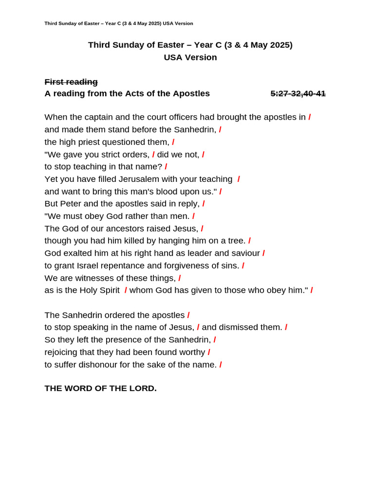 Mass Readings - Third Sunday of Easter - C (3 & 4 May 2025) USA Version ...