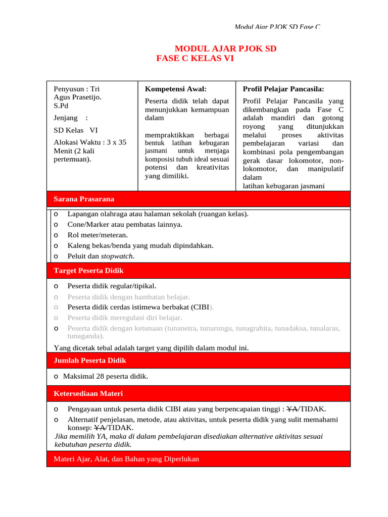 Modul Ajar - Kebugaran Jasmani | PDF
