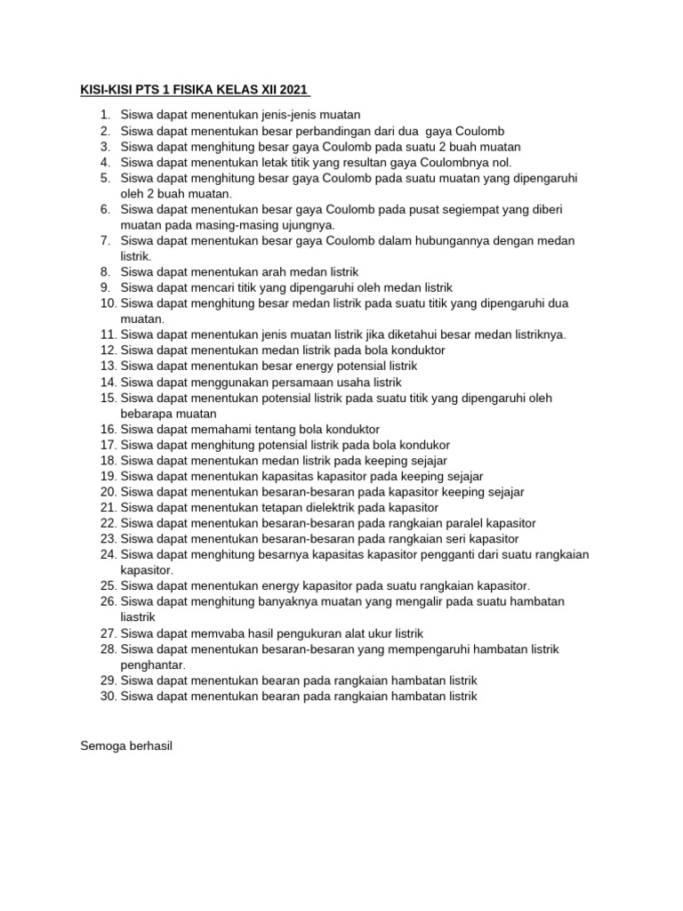 Kisi-kisi PTS Fisika 2021 | PDF