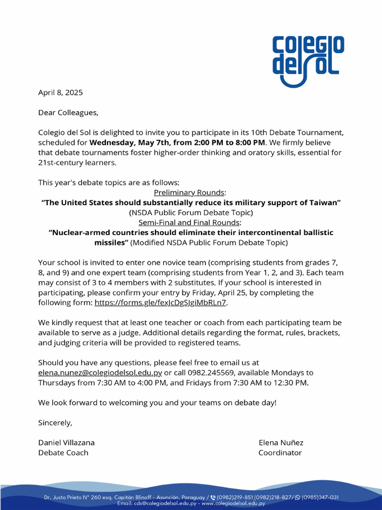 2025 Debate Letter | PDF