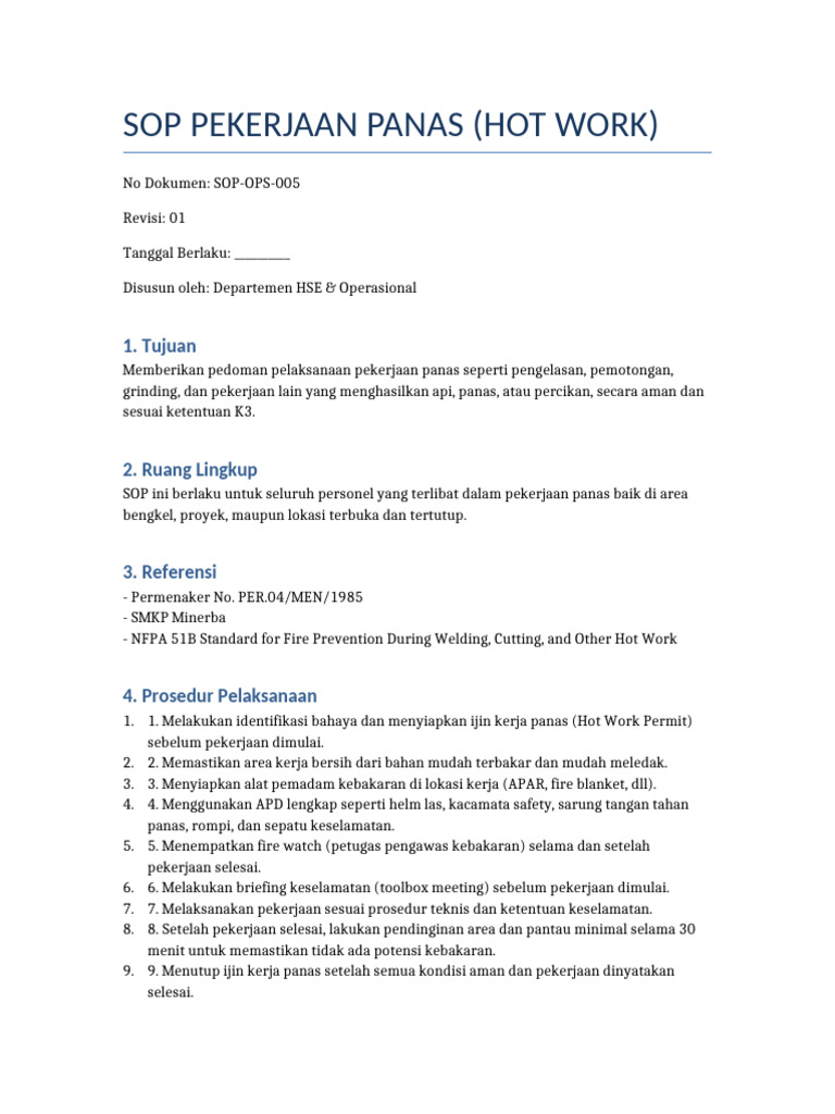 SOP Pekerjaan Hot Work | PDF