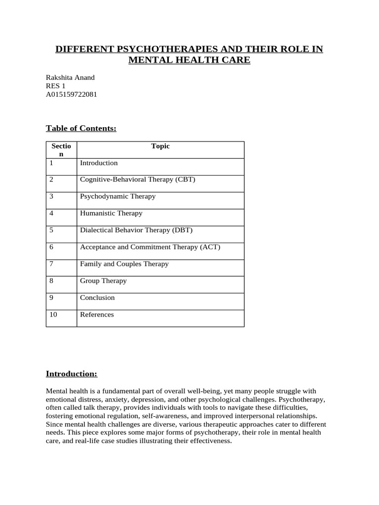Different Psychotherapies and Their Role in Mental Health Care | PDF | Psychotherapy ...