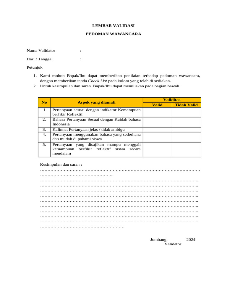 LEMBAR VALIDASI Wawancara | PDF