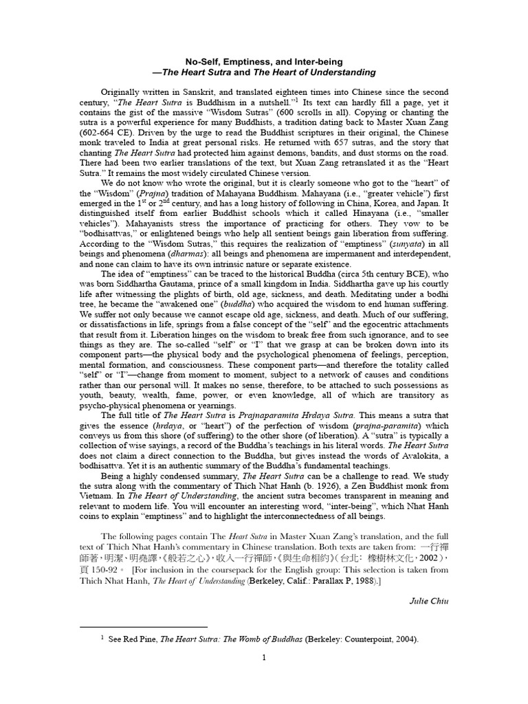Heart Sutra: Emptiness and Inter-being | PDF | Mahayana | Śūnyatā