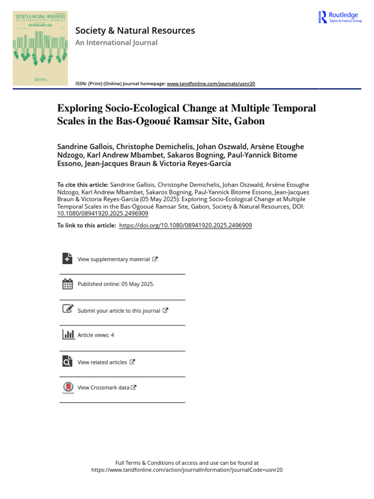 Exploring Socio-Ecological Change at Multiple Temporal Scales in The Bas-Ogoou Ramsar Site Gabon ...