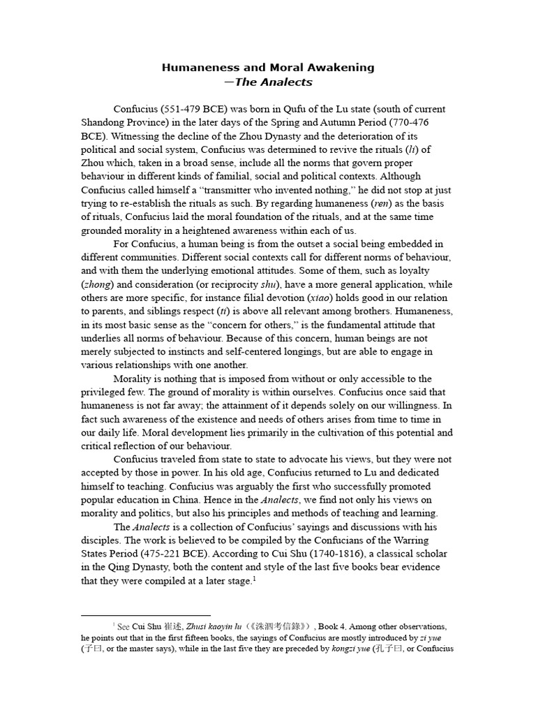 Confucius on Humaneness and Morality | PDF | Analects | Confucius