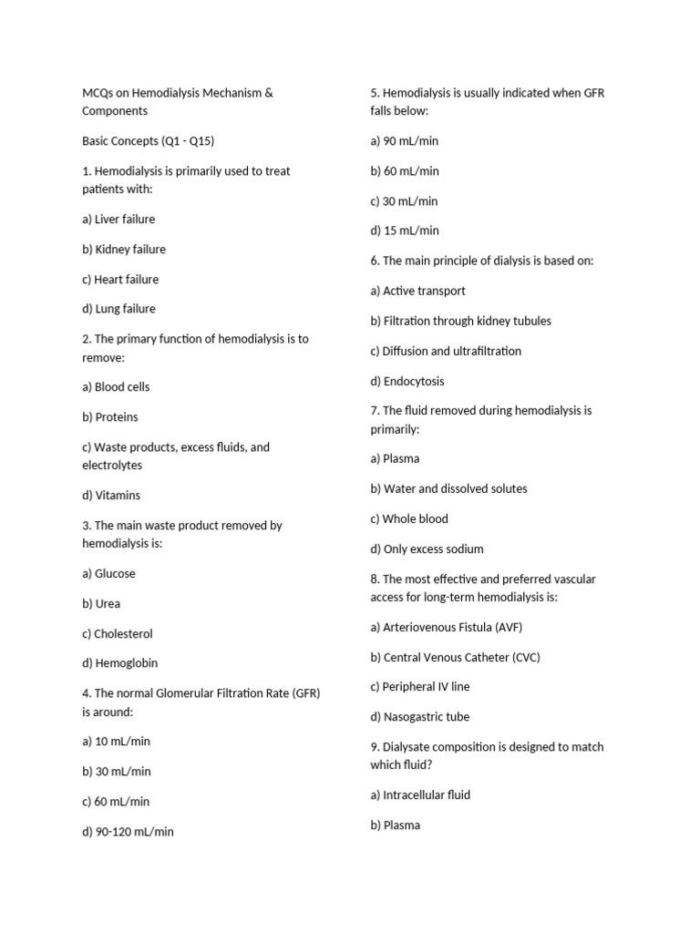 Hemodialysis Mechanism and Component | PDF | Hemodialysis | Medical Specialties