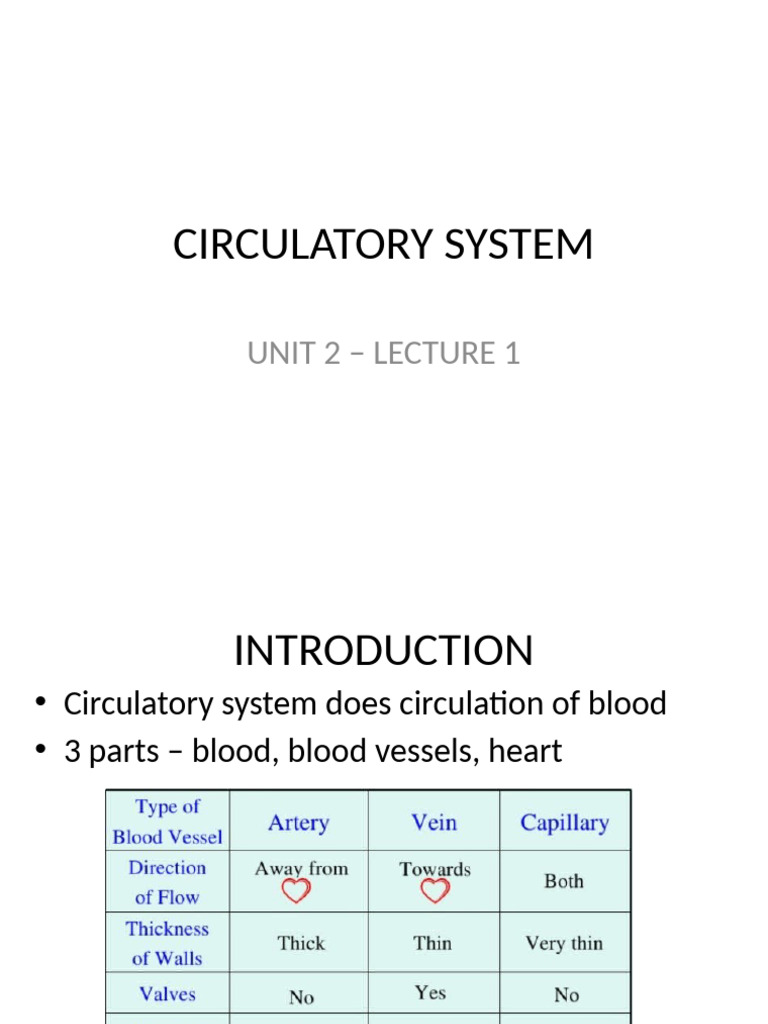 Unit 2 - Lecture 1 - Circulatory System | PDF