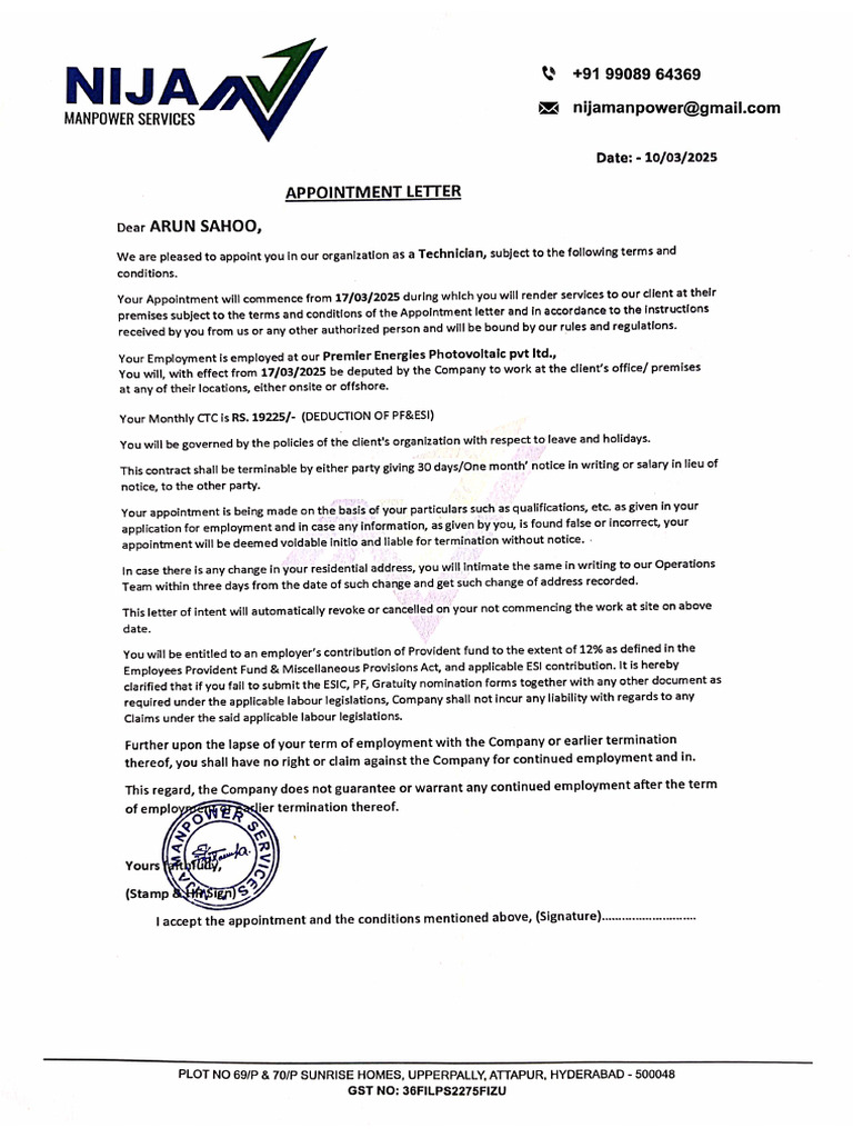 Arun Saoo Offer Letter4 | PDF