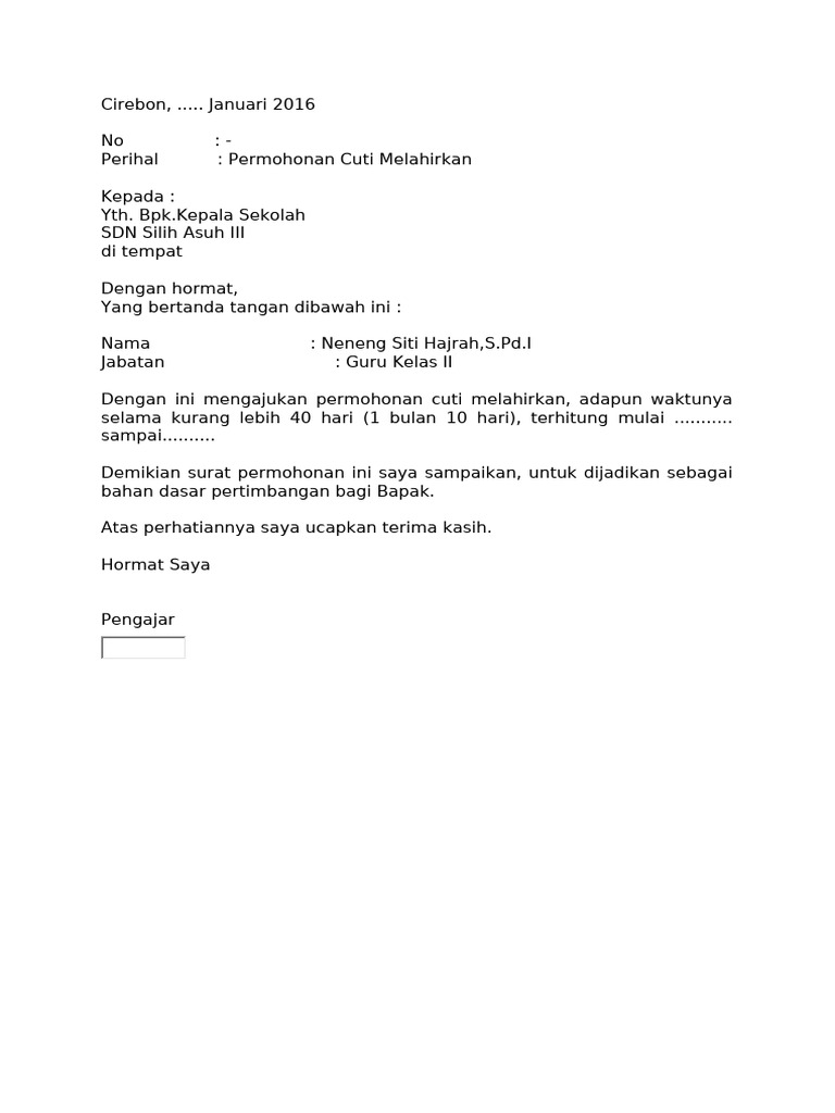 Draf Surat Cuti Lahiran | PDF