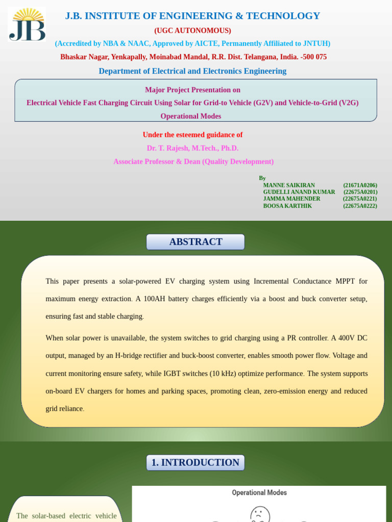Electrical Vehicle Fast Charging Circuit Using Solar For Grid-To Vehicle (G2V) and Vehicle-To ...