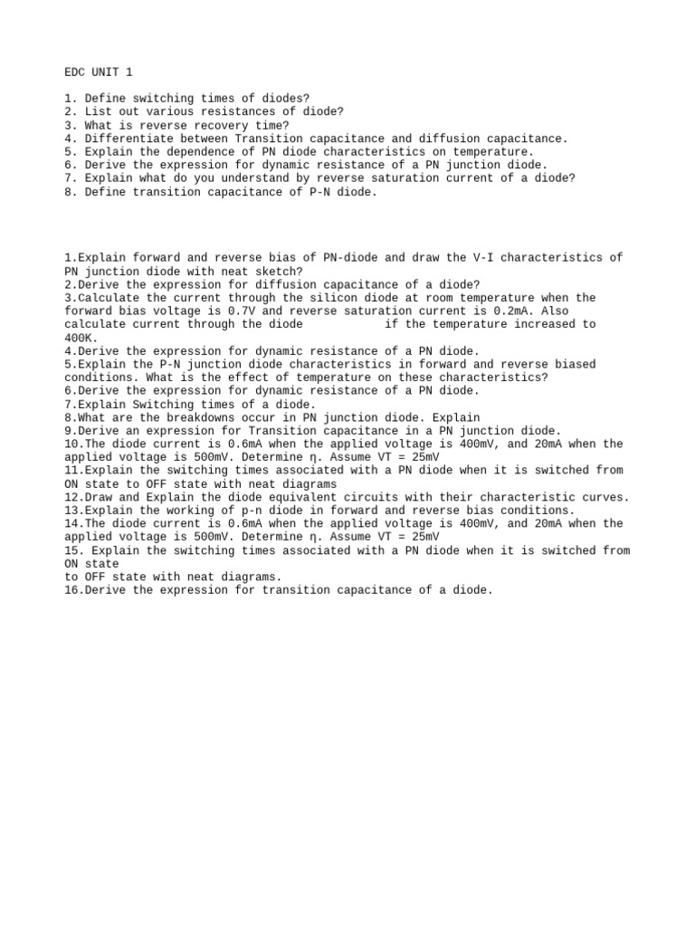 Edc Unit 1 Questions | PDF
