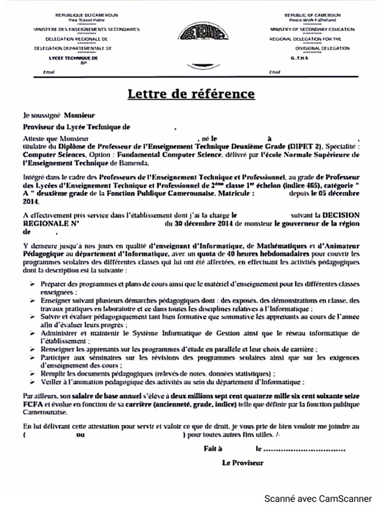 Lettre de Référence Canada | PDF
