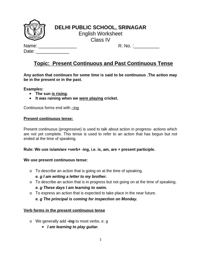 Worksheet Class IV English | PDF | Grammatical Tense | Verb