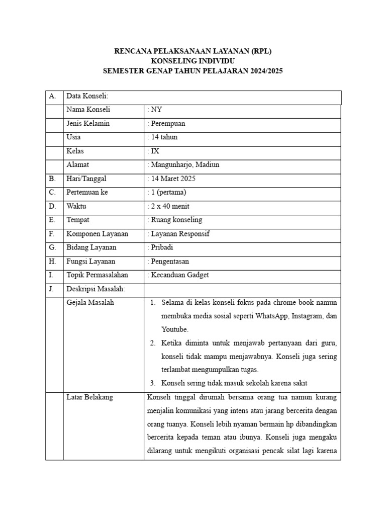RPL Konseling Individu Kecanduan Gadget | PDF