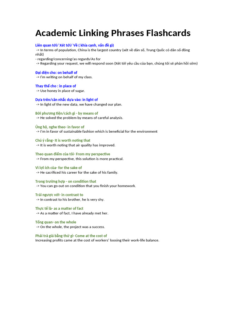 Academic Linking Phrases Flashcards - Sao Chép | PDF