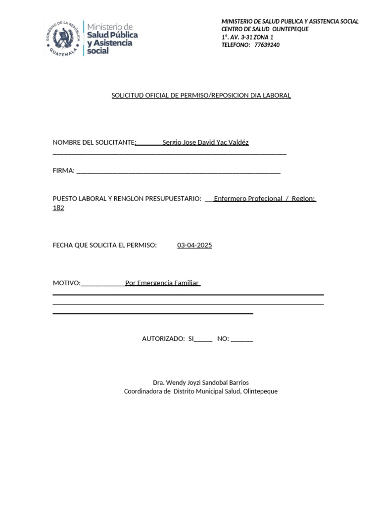 Hoja de Permiso ENERO 2025 SERGIO | PDF