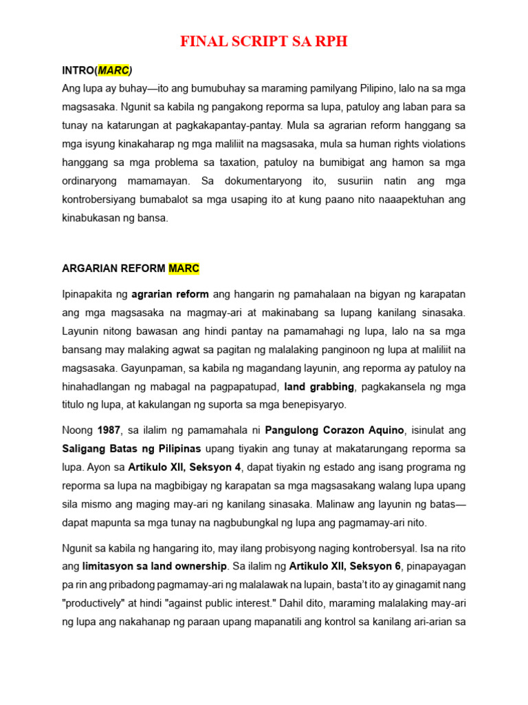 Final Script Sa RPH | PDF