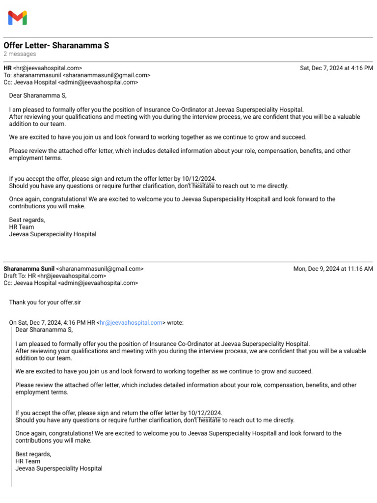 Gmail - Offer Letter- Sharanamma S (1) | PDF