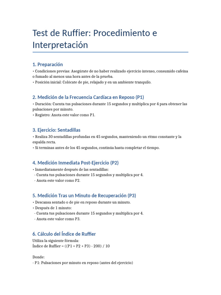 Test de Ruffier Procedimiento | PDF
