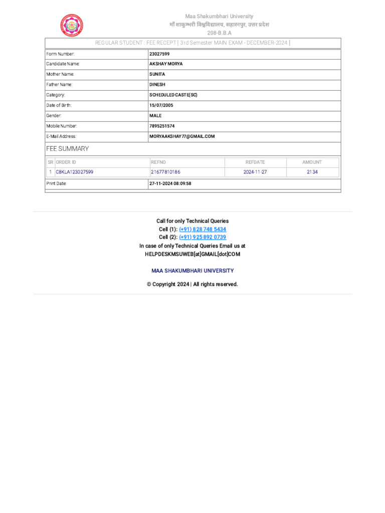 Registration Fee Receipt | PDF