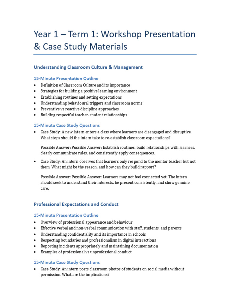 Term1 Workshop Presentations and Case Studies | PDF | Mentorship | Learning