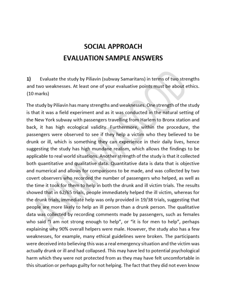 Social Approach Evaluation Answers | PDF | Experiment | Evaluation